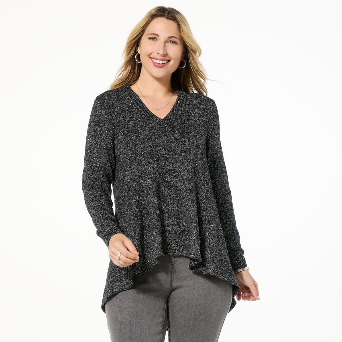 DG2 by Diane Gilman Micro Sequin Hi-Low Pullover Drama Sweater | HSN