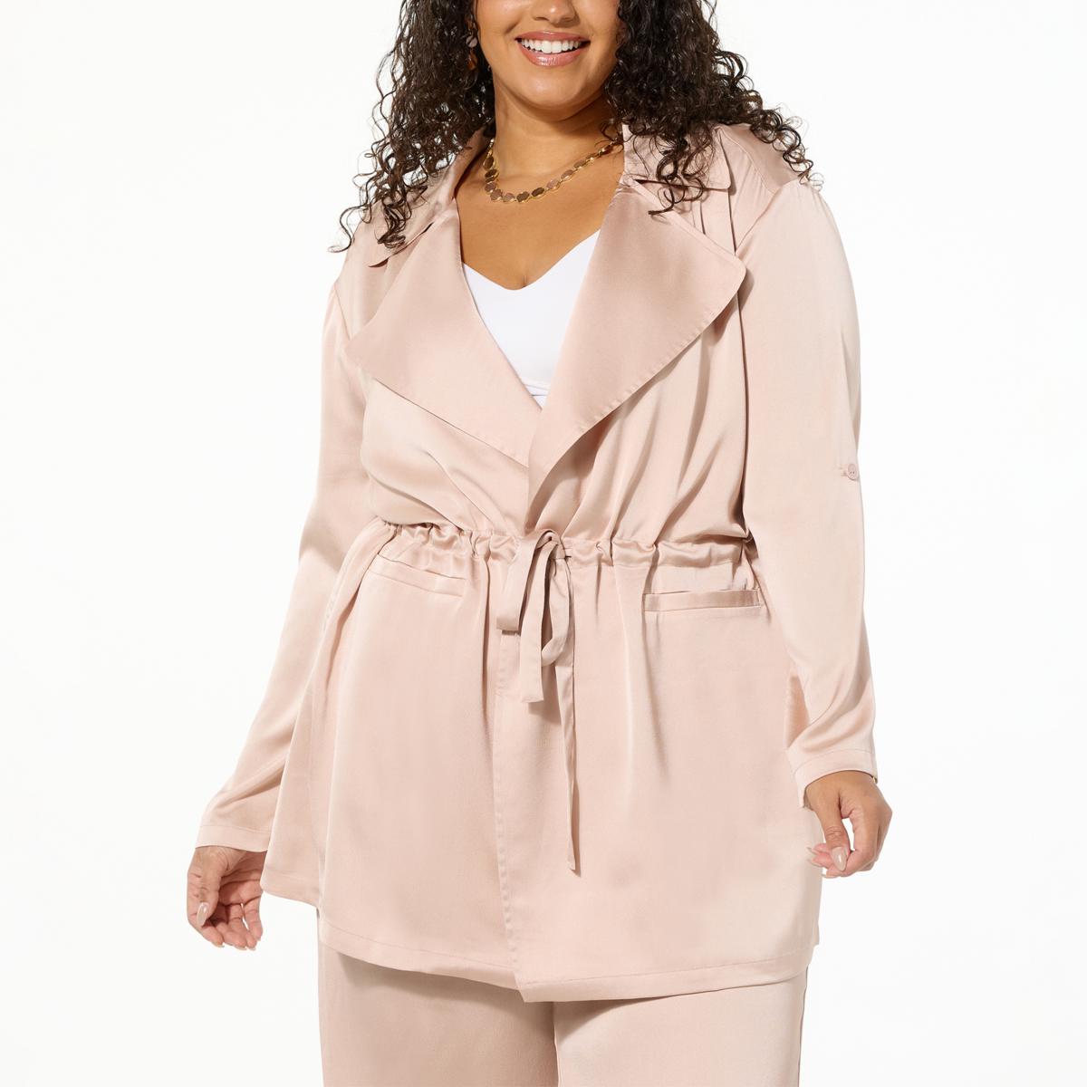 Nina Leonard Hammered Satin Drawstring Waist Jacket | HSN