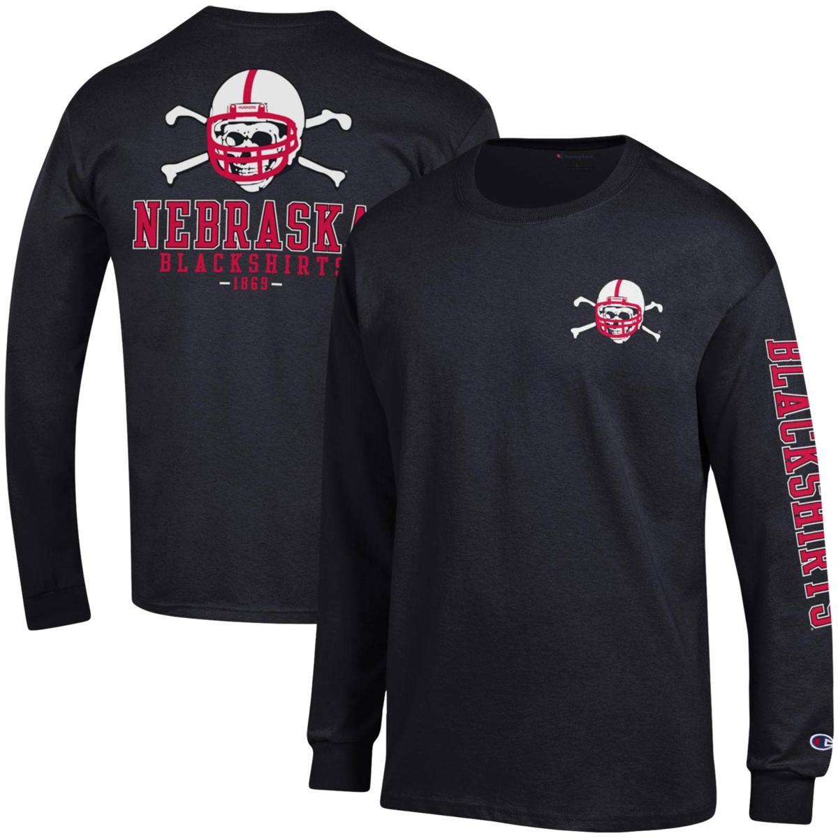 Officially Licensed Champion Black Team Stack Long Sleeve - Huskers ...