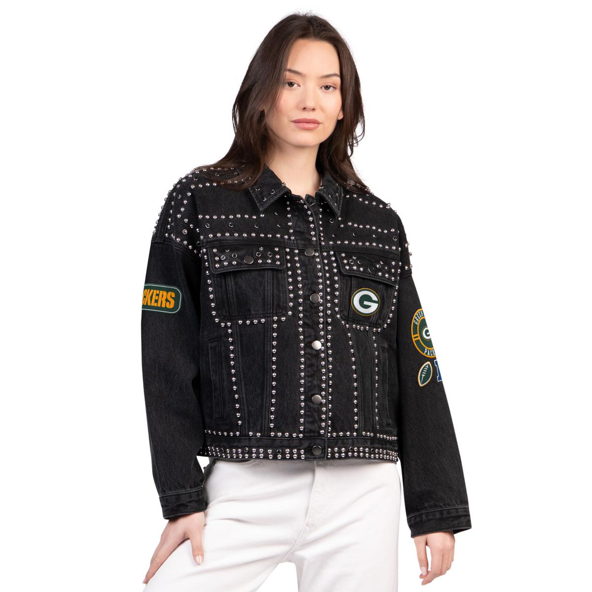 Officially Licensed NFL Women's Denim Studded Jacket by Glll - Packers ...
