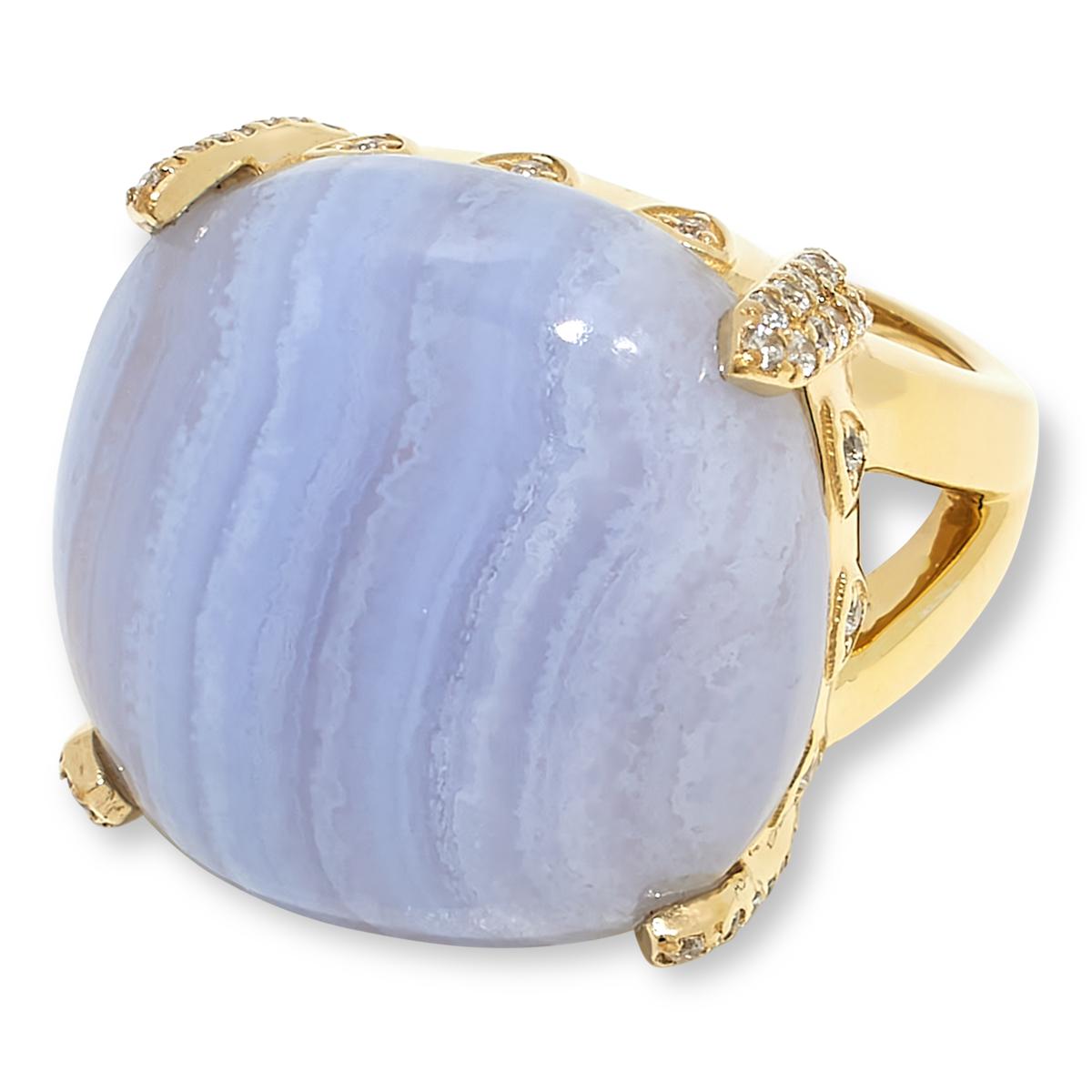 Rarities Blue Lace Agate and White Zircon Gold-Plated Solitaire Ring | HSN