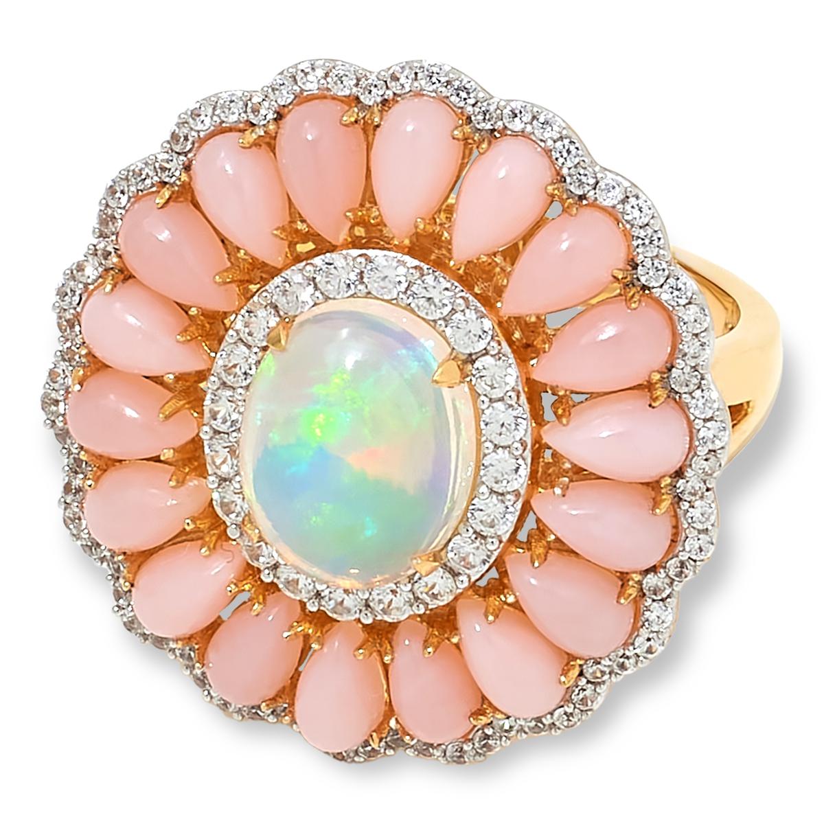Rarities Gold-Plated Opal and White Zircon Flower Ring | HSN