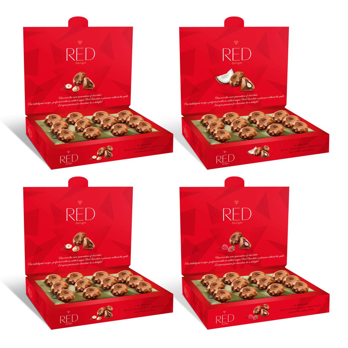 RED Chocolate 4 Boxes Variety Flavored Diamond Truffles | HSN