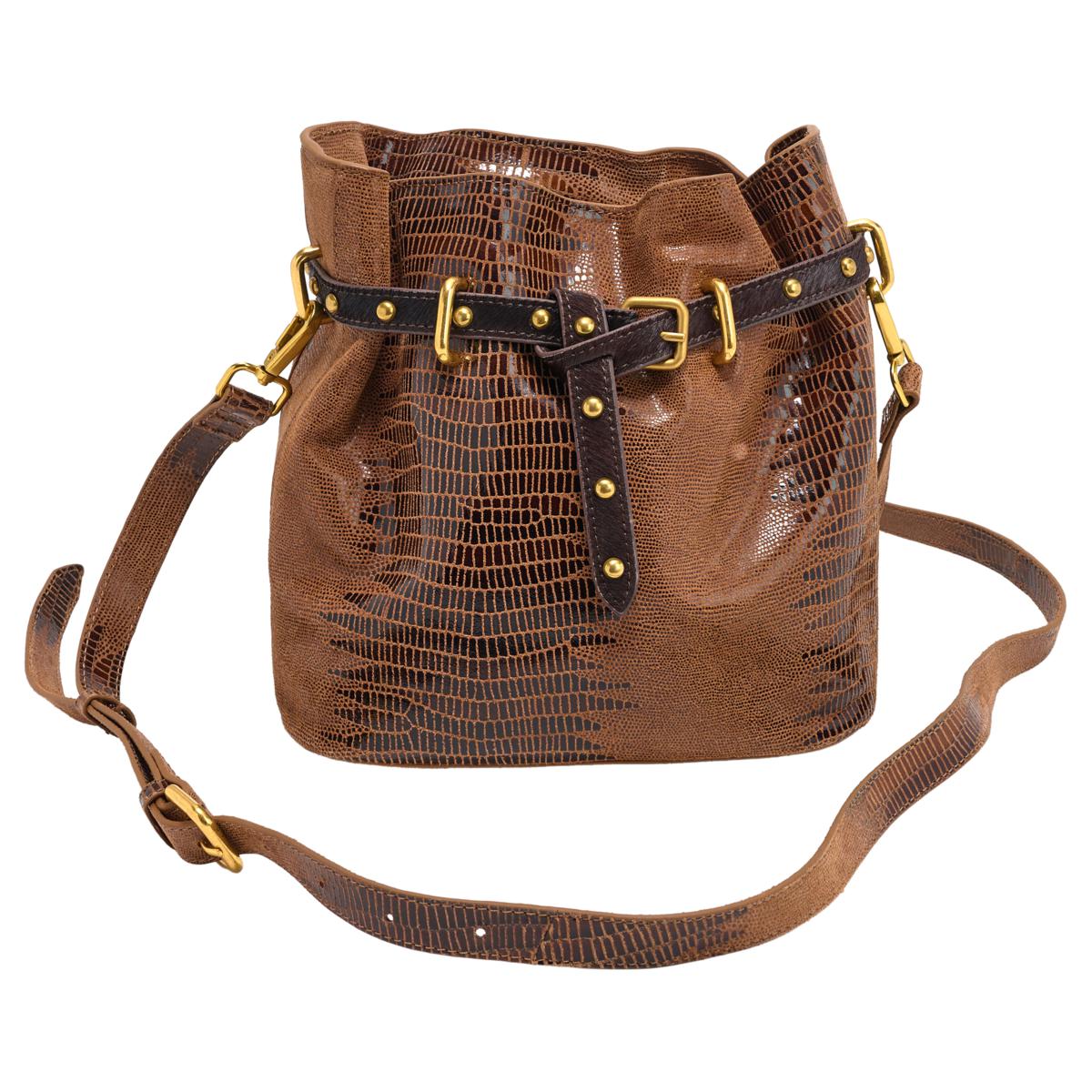 Sharif Legacy 100% Leather Printed Lizard Bucket Bag | HSN