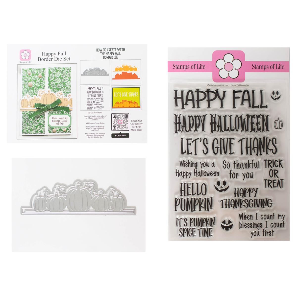 Stamps of Life Happy Fall Border Stamp and Die Set - 23531724 | HSN