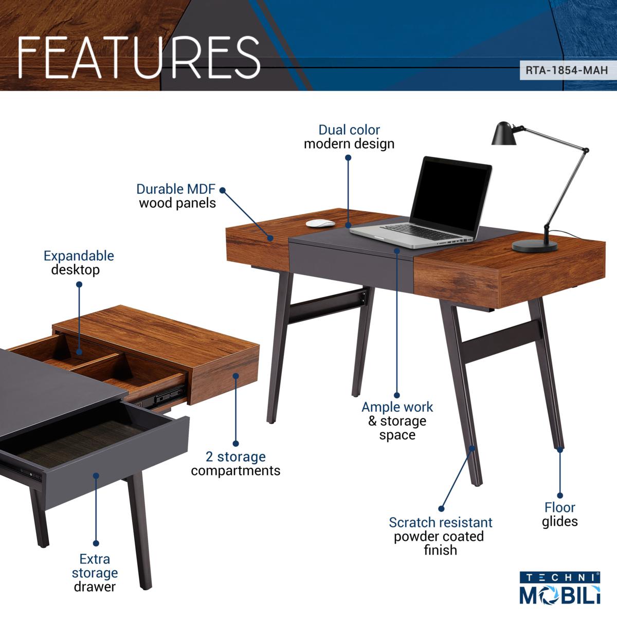 Techni mobili trendy writing desk with drawer store