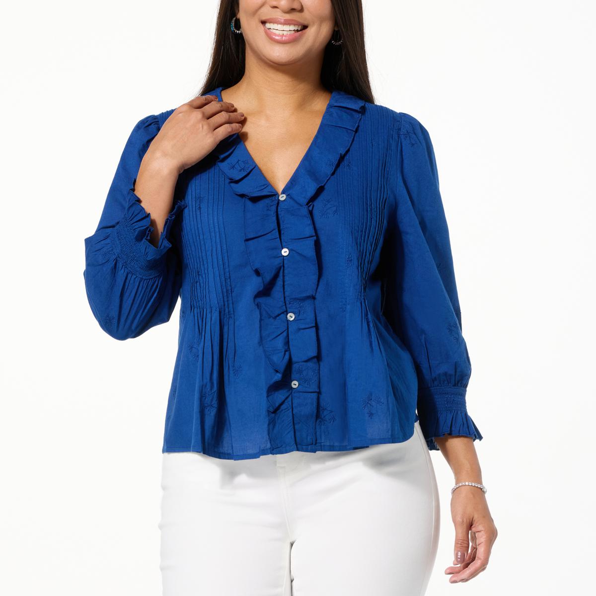 TWRHLL by Christie Brinkley Ruffle Front Blouse - 22925529 | HSN