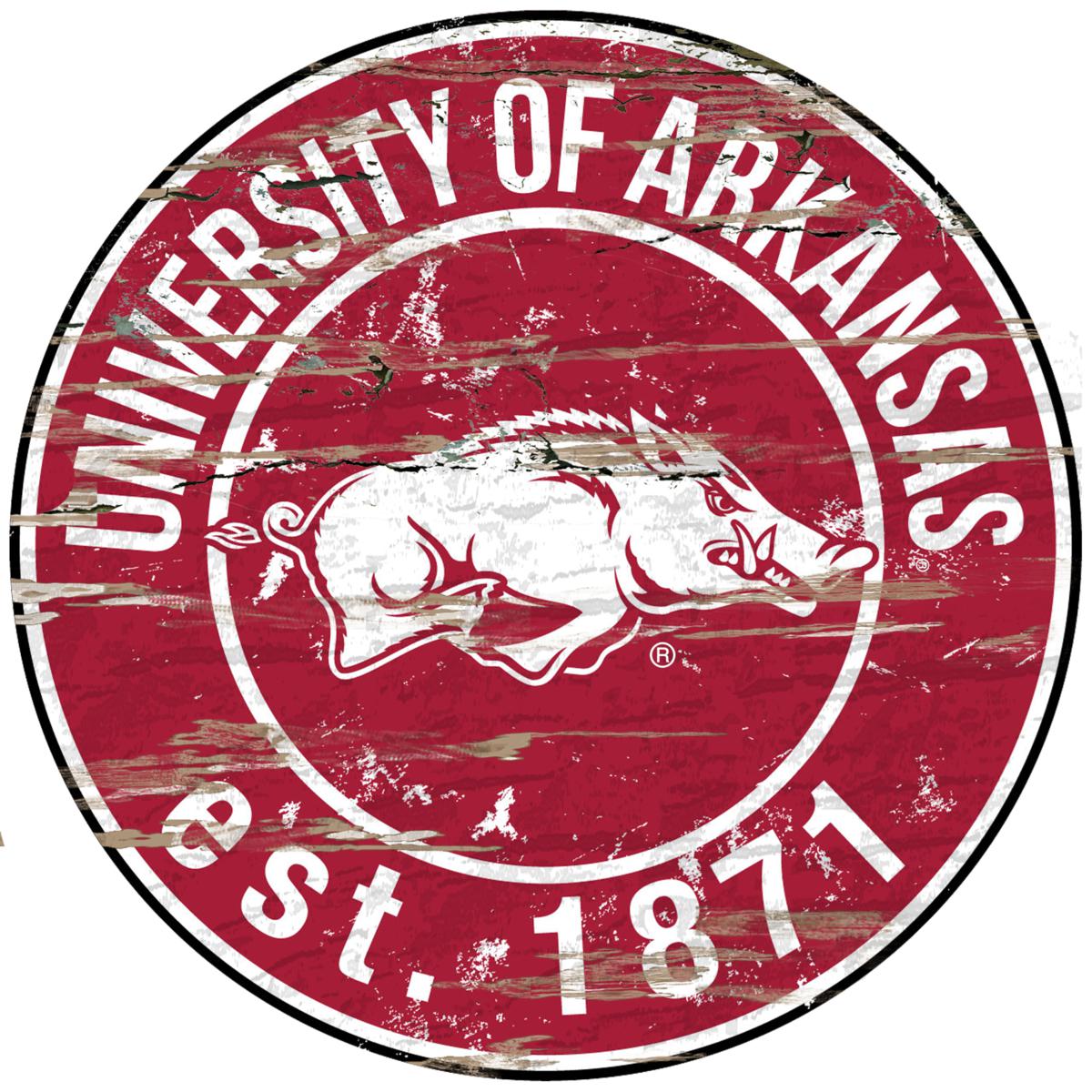 University of Arkansas Distressed Round Sign - 9368213 | HSN