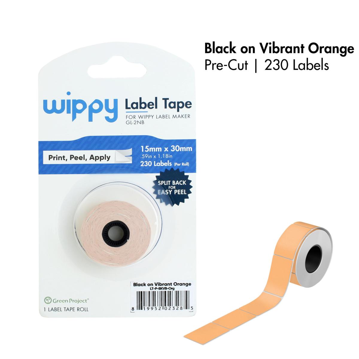 Wippy Pre-Cut Laminated Label Tape - Black on Vibrant Orange - 20695105 ...