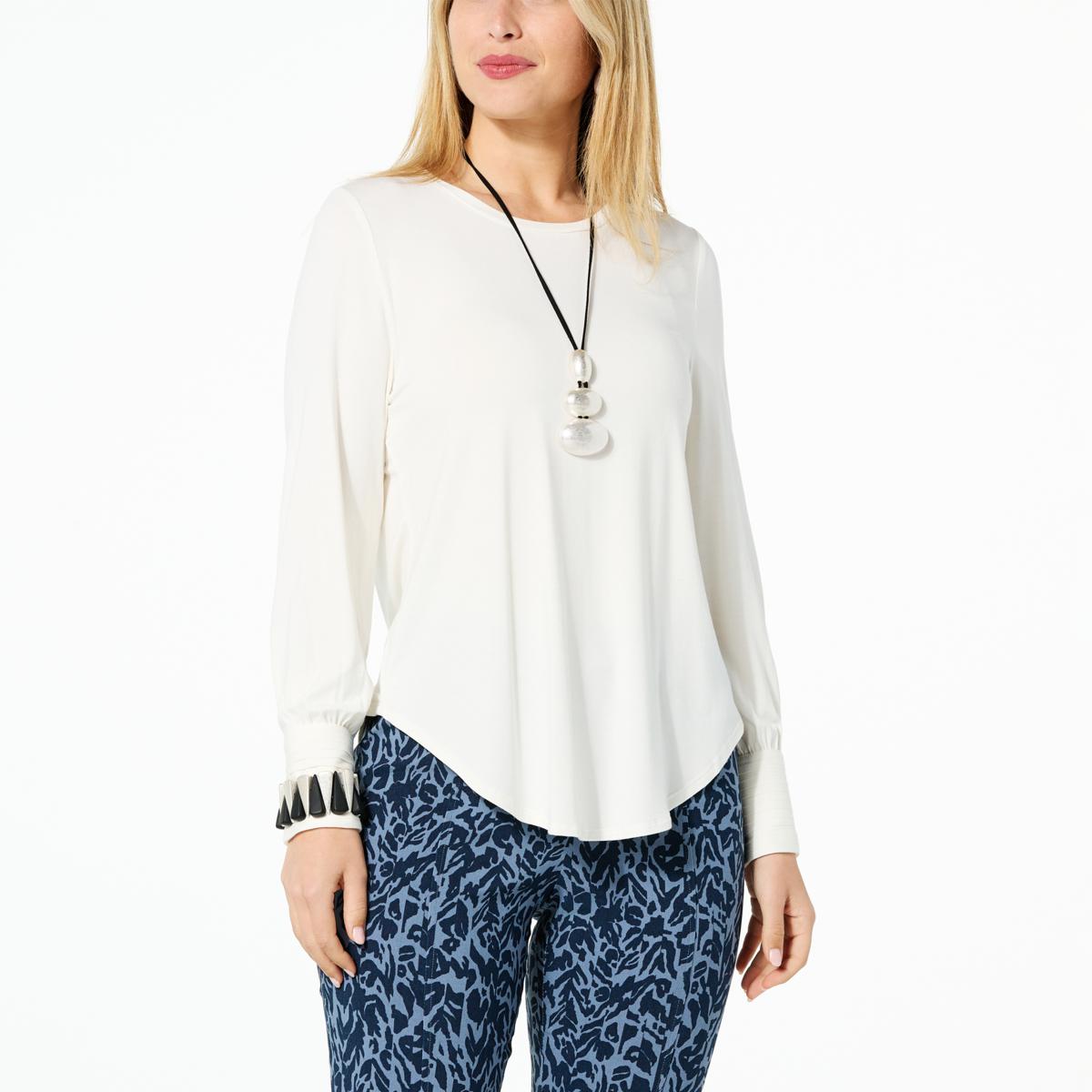 WynneLayers Curved Hem Long Sleeve Top with Pleated Cuff - 20637883 | HSN