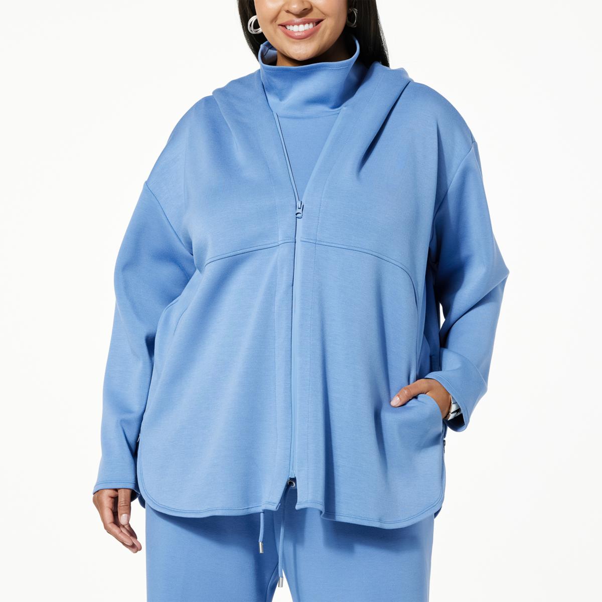 WynneLayers Lightweight Smoothing Scuba Knit Hooded Side Zip Jacket ...