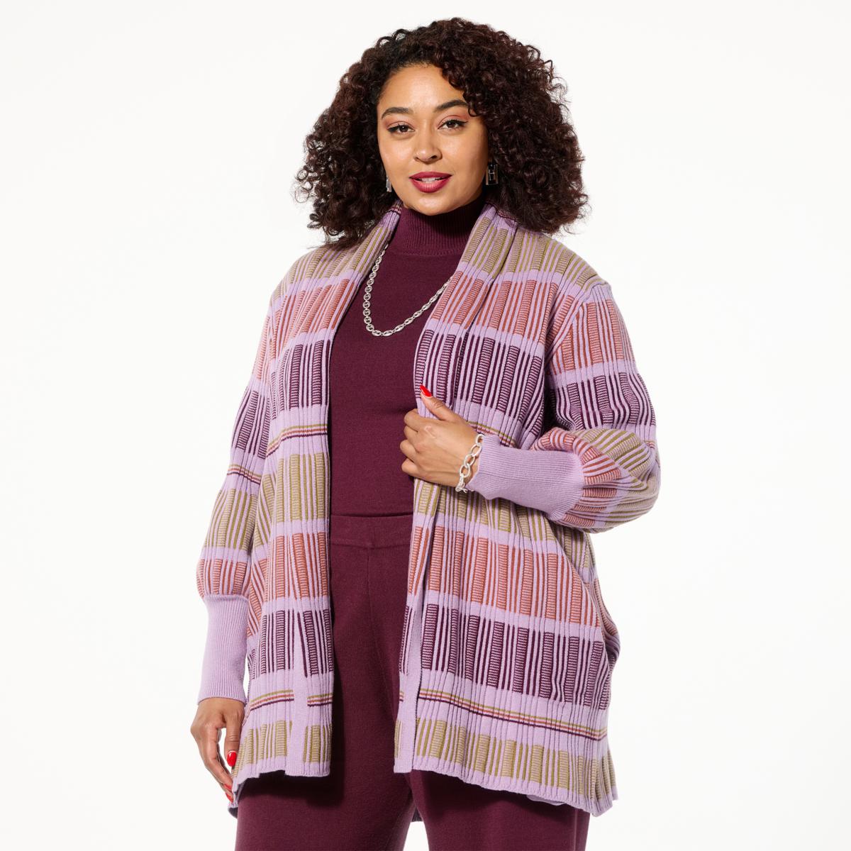 WynneLayers SoftKNIT Drama Sleeve Patterned Cardigan | HSN